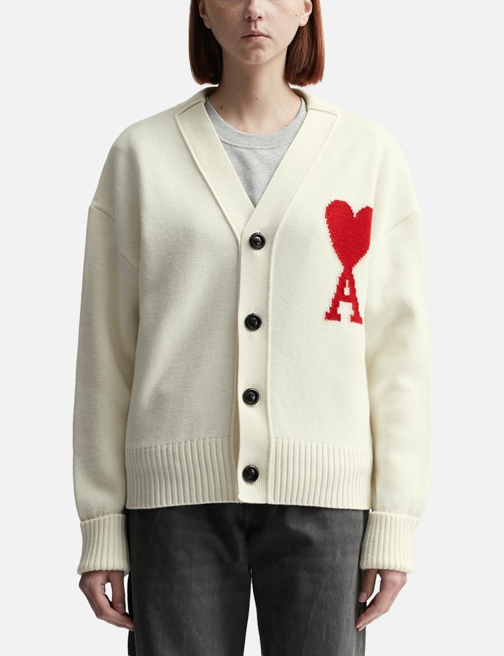 Ami - Red Ami de Coeur Cardigan | HBX - Globally Curated Fashion and ...