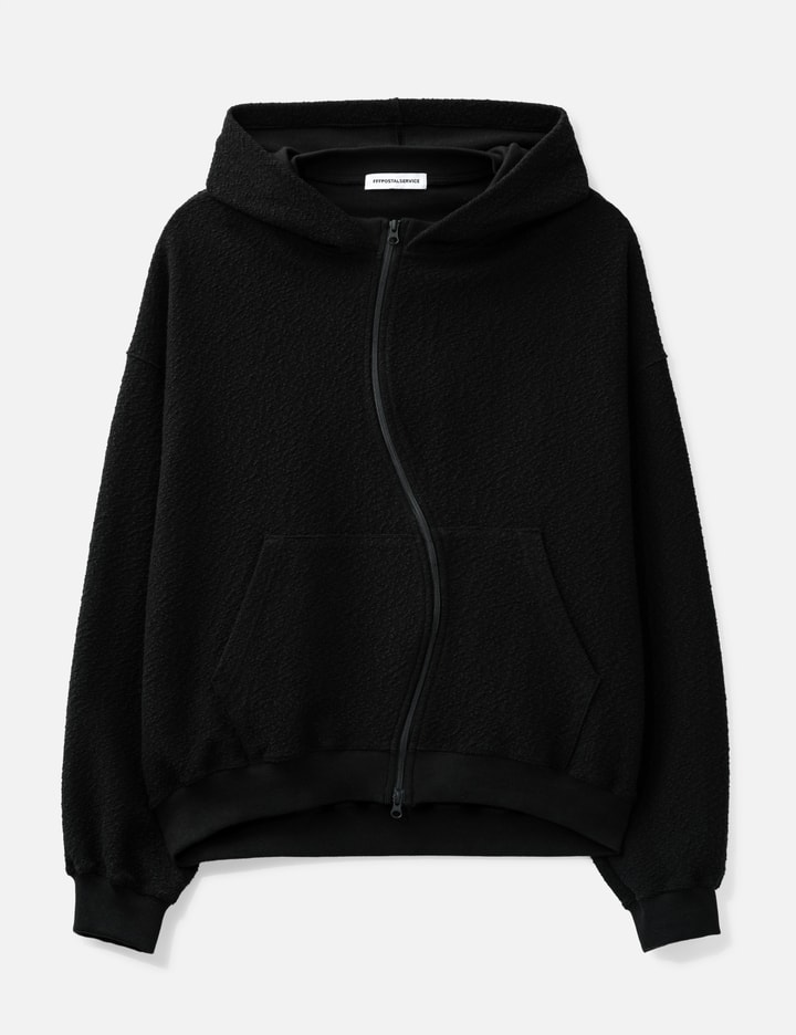 FFFPostalservice Curved Zip-Up Round Hem Hoodie - Black French terry ...