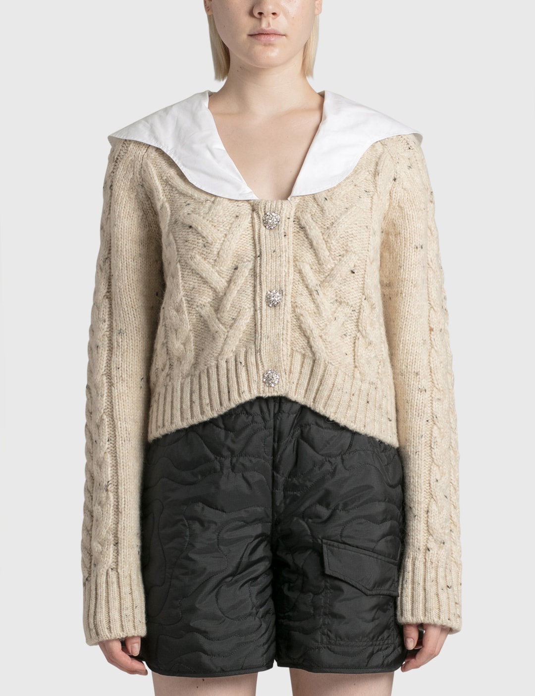 Ganni - Poplin Collar Cardigan | HBX - Globally Curated Fashion and ...