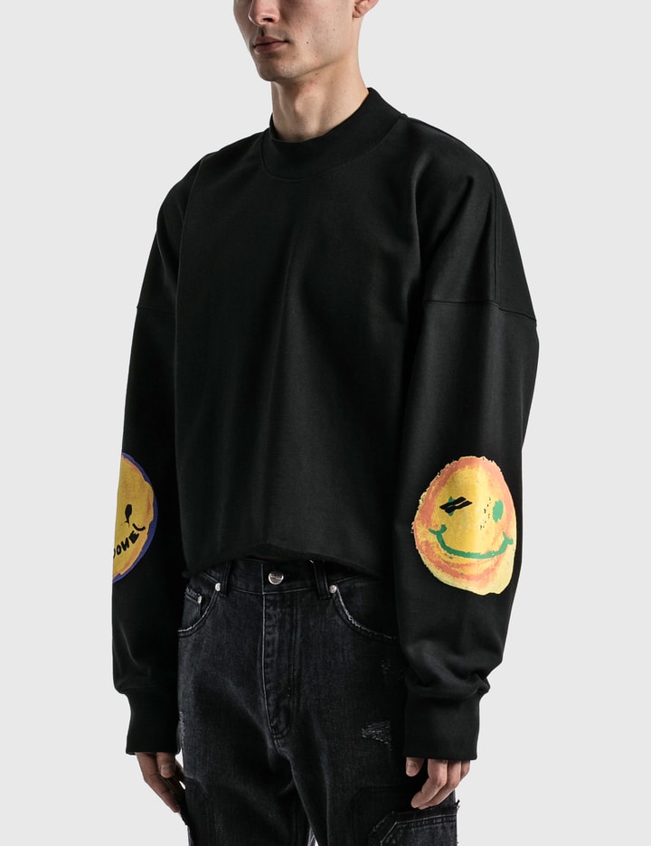 We11done - Black Smiley Raw Edge Sweatshirt | HBX