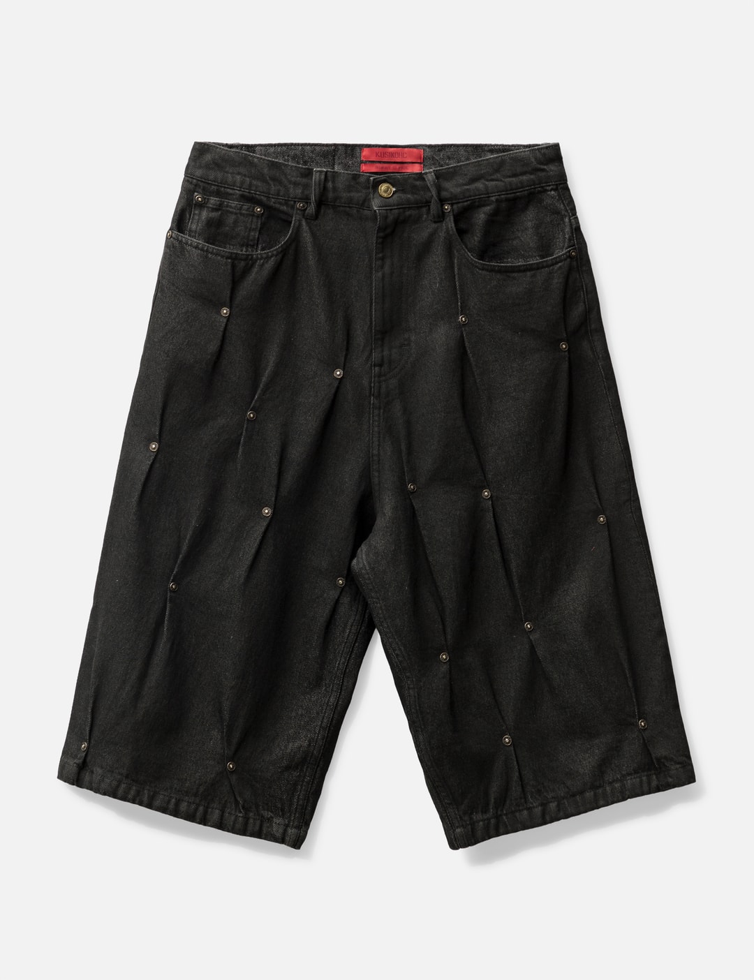 KUSIKOHC - MULTI RIVET DENIM SHORTS | HBX - 하입비스트가 엄선한 글로벌 패션&라이프스타일