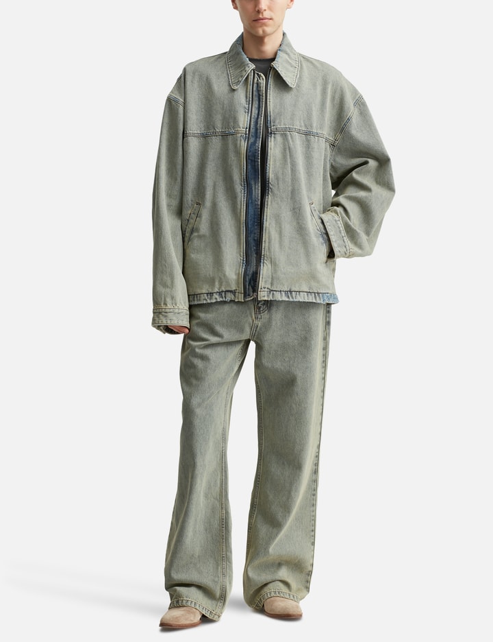 CODA - Indigo Acid Washed Distressed Denim Slant Jacket | HBX