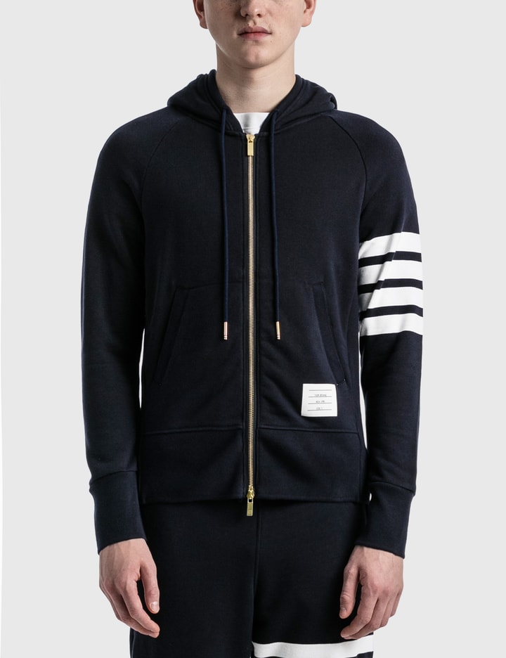 Thom Browne - Loopback Jersey Knit 4-Bar Zip-Up Hoodie | HBX