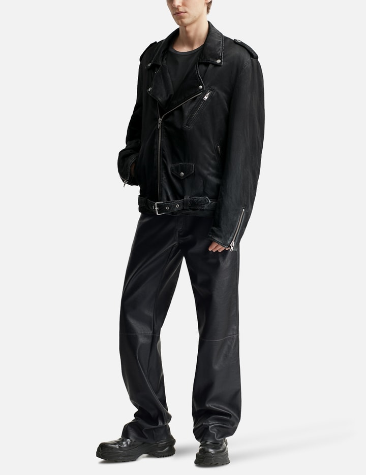 MM6 Maison Margiela Biker Jacket - Washed black moto jacket with ...