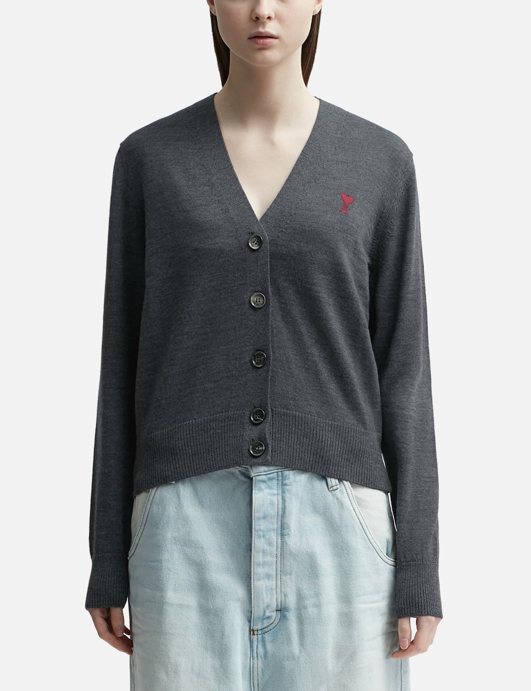 Ami - Red Ami De Coeur Cardigan | HBX - Globally Curated Fashion and ...