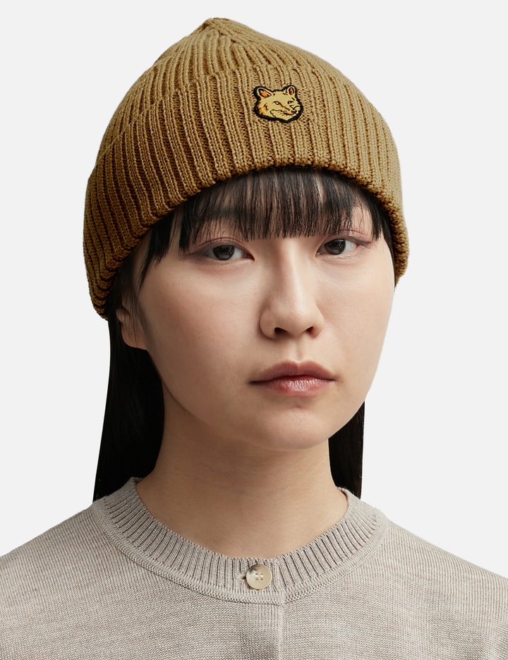 Maison Kitsuné - Bold Fox Head Patch Ribbed Beanie | HBX - Globally ...
