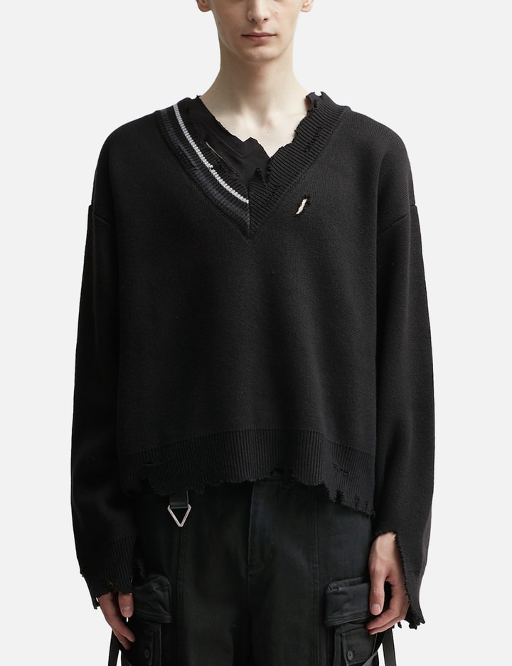 C2H4 - Staff Uniform Distressed Knit Layered Sweater | HBX - Globally ...