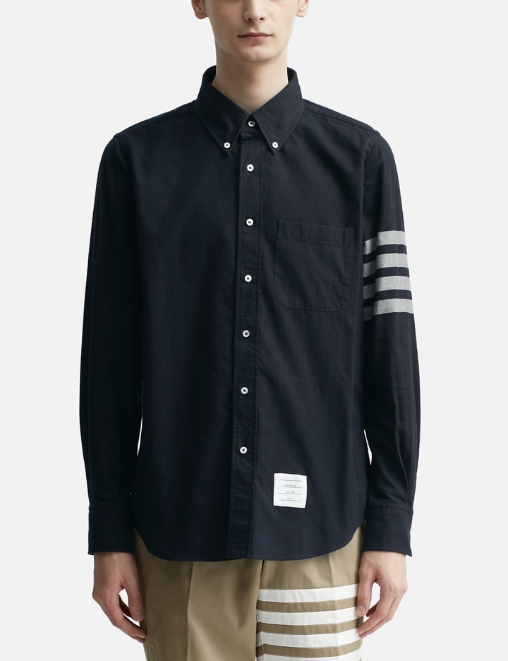 Thom Browne - Solid Flannel Shirting 4-Bar Nametag Straight Fit Shirt | HBX