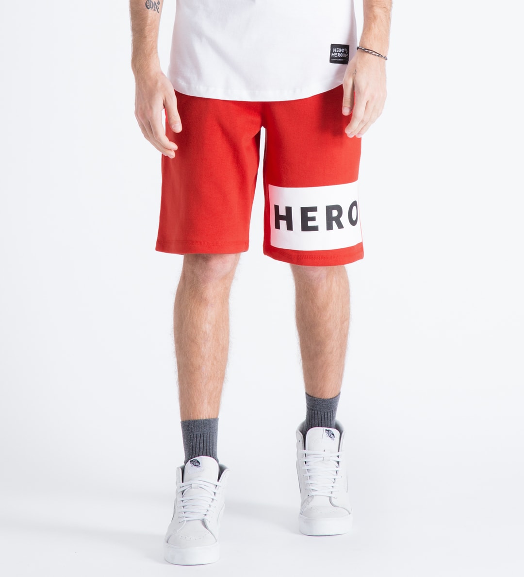 Hero's Heroine - Red Block Sweatshorts | HBX - Globally Curated Fashion ...