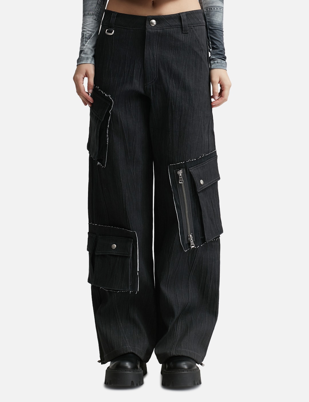 Andersson Bell - MULINA CRINKLE DENIM CARGO PANTS | HBX