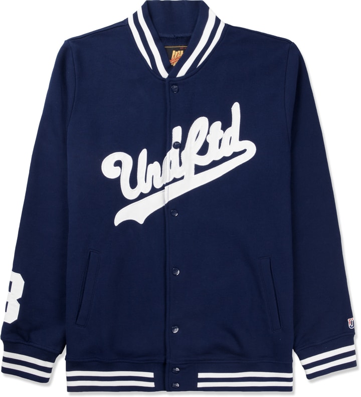 Undefeated - Navy Script Varsity Jacket | HBX - HYPEBEAST 為您搜羅全球潮流時尚品牌
