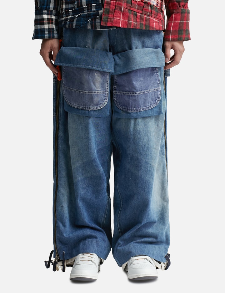 GREG LAUREN - Denim Stripe Wide Leg Zip Jeans | HBX - Globally Curated ...