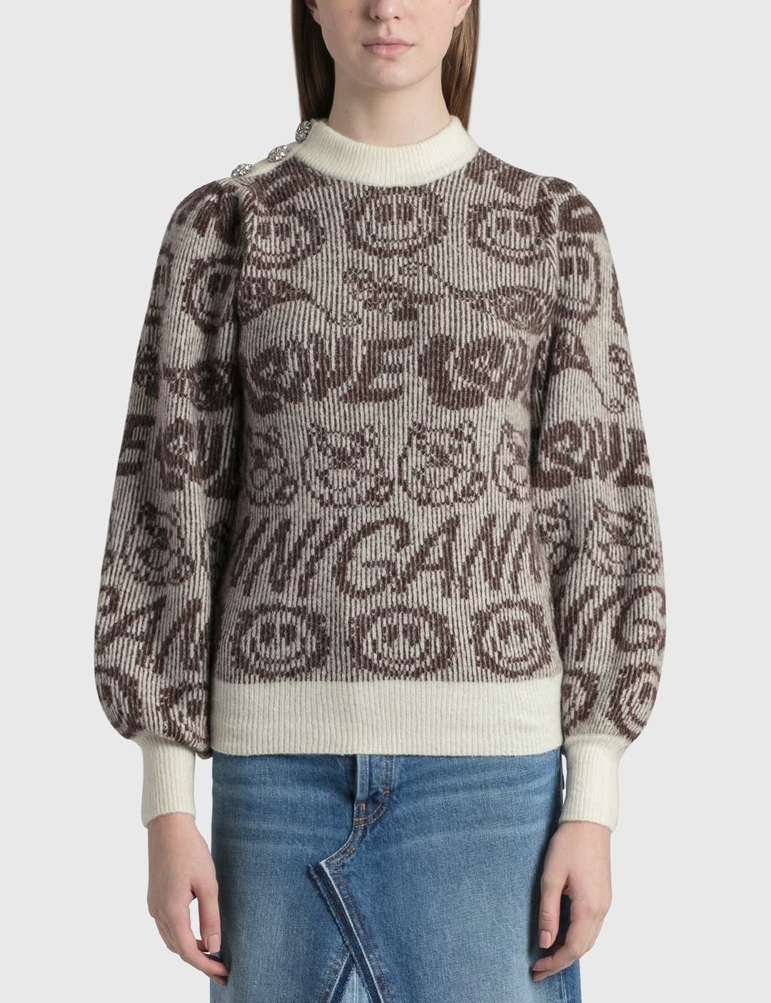 Ganni - Smiley Balloon Sleeve Sweater | HBX - HYPEBEAST 為您搜羅全球潮流時尚品牌