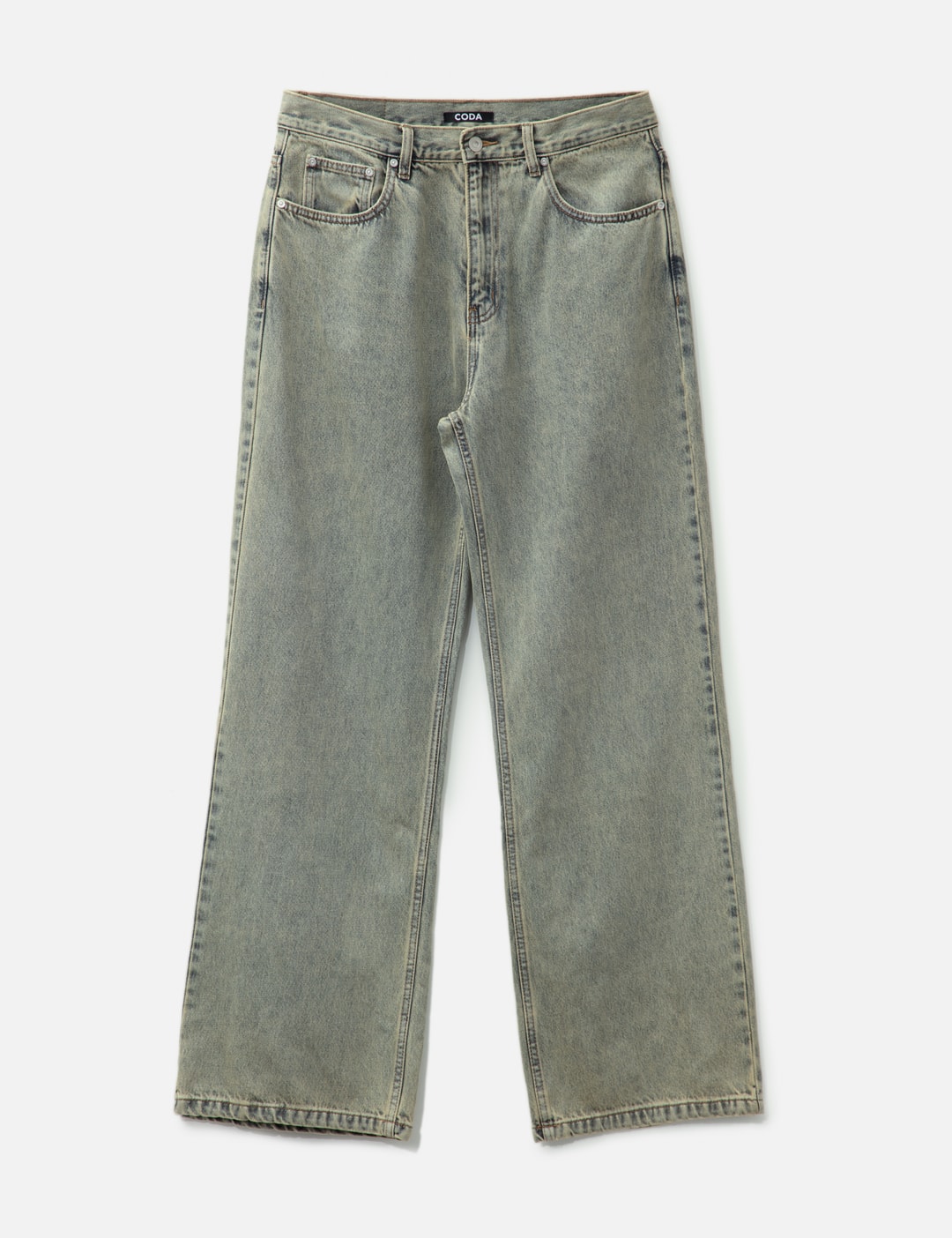 CODA - Indigo Acid Washed Distressed Extended Cut Flared Jeans | HBX