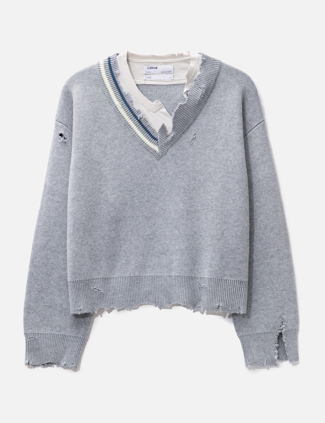 C2H4 - Staff Uniform Distressed Knit Layered Sweater | HBX
