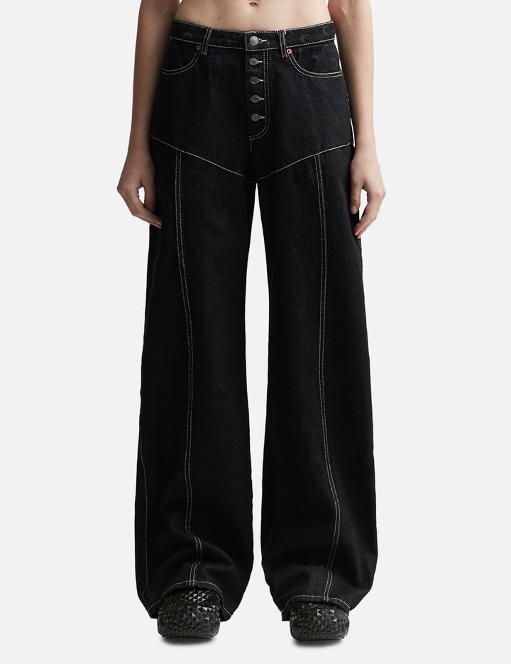 Marine Serre - Moon Laser Denim Flare Jeans | HBX - Globally Curated ...