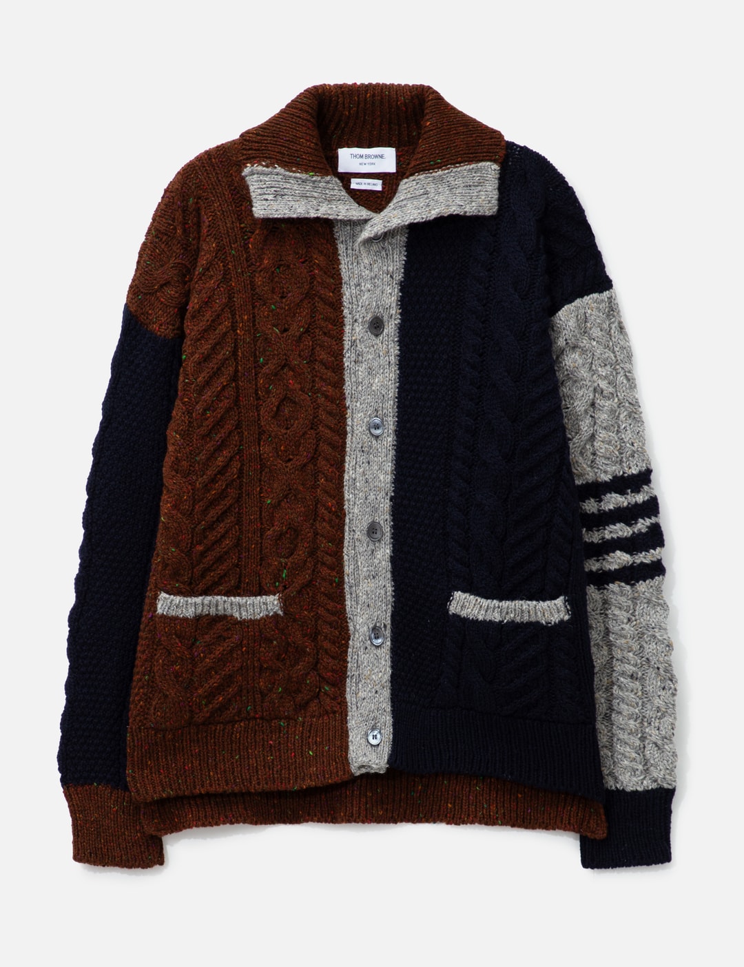 Thom Browne - Funmix Donegal Mixed Cable Stitch 4-Bar Mock Neck ...