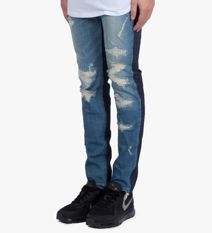PHENOMENON - Indigo Mix Damage Denim Pants | HBX - Globally Curated ...