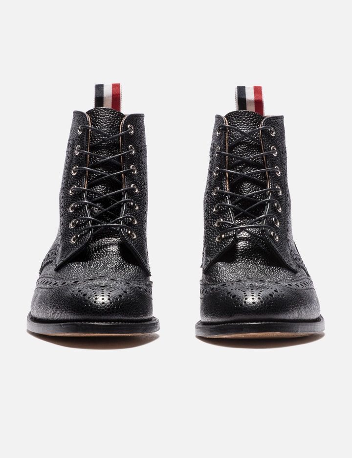 Thom Browne - Wingtip Brogue Boot With Leather Sole In Black Pebble ...