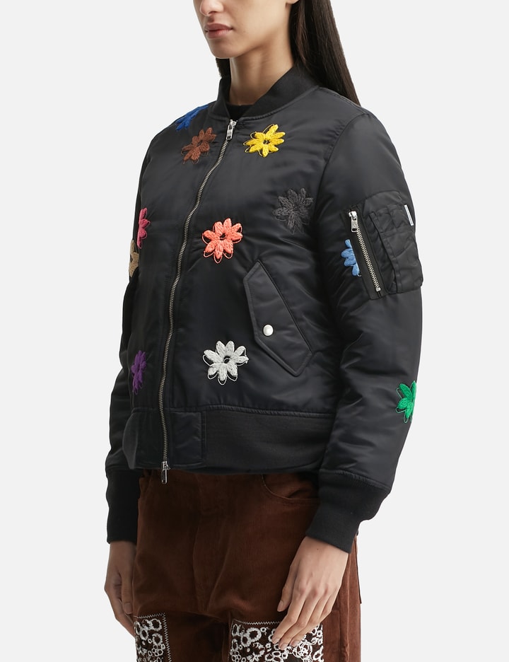 NÒMARHYTHM TEXTILE Flower Embroidery Flight Jacket - Glossy nylon ...