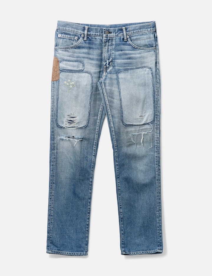 Visvim - VISVIM PATCHWORK WASHED JEANS | HBX