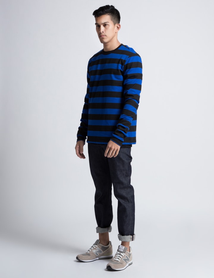 Midnight Studios - Black/Blue Striped L/S T-Shirt | HBX - Globally ...