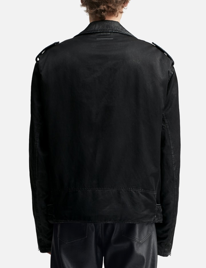 MM6 Maison Margiela Biker Jacket - Washed black moto jacket with ...