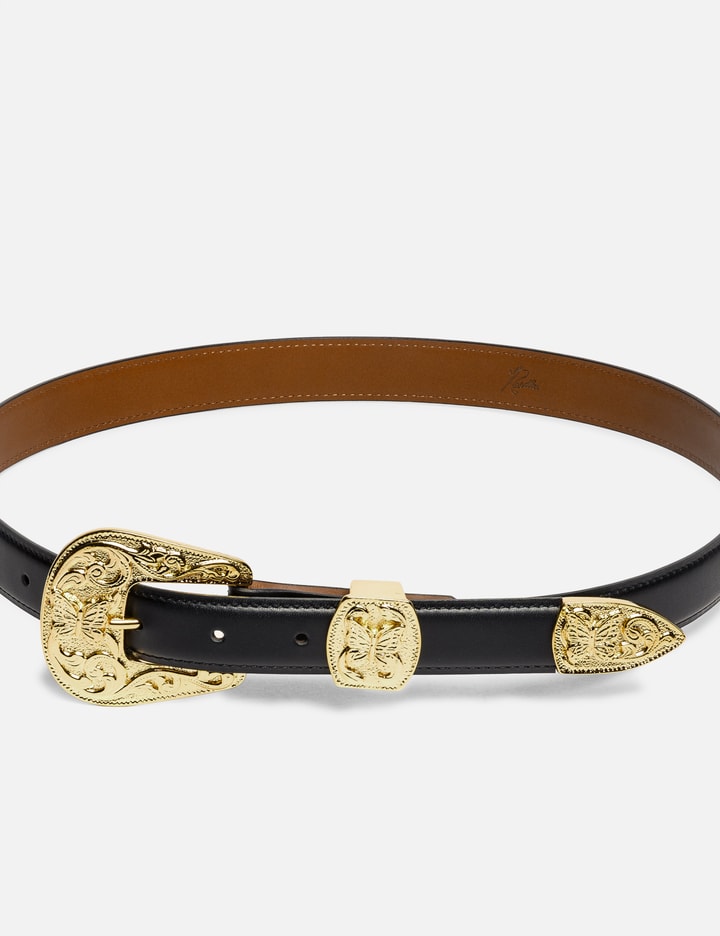 Needles Papillon Western Tip Belt - Steer leather belt with gold-tone ...