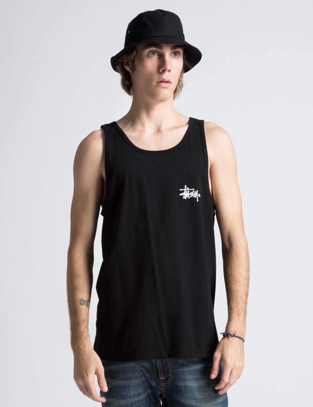 Stüssy - Black Basic Logo Tank | HBX - Globally Curated Fashion and ...