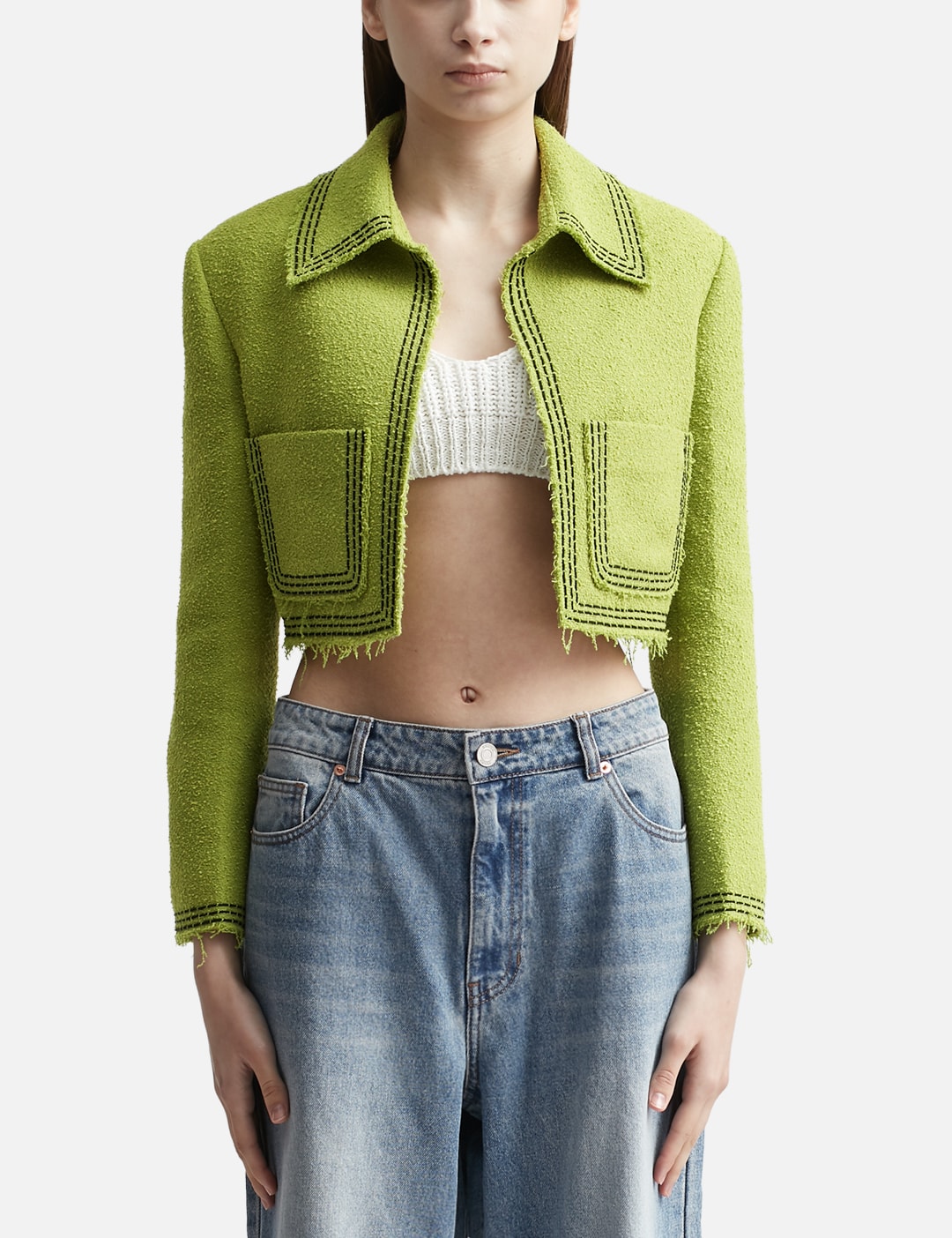 Recto - TARA EMBROIDERY TWEED CROP JACKET | HBX