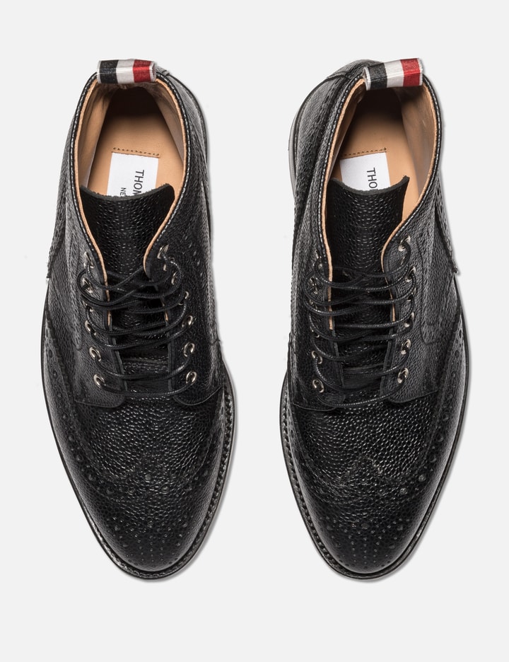 Thom Browne - Wingtip Brogue Boot With Leather Sole In Black Pebble ...