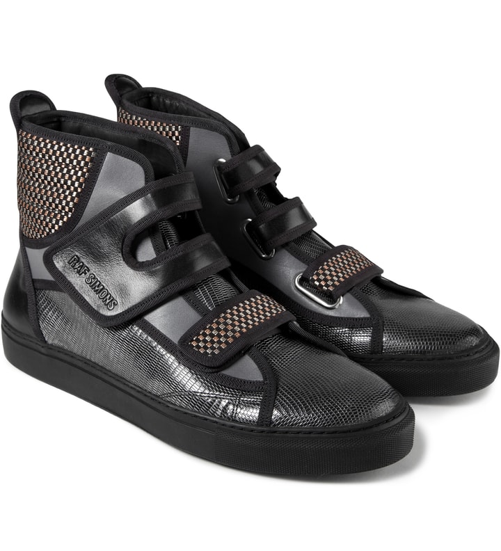 Raf Simons - Black High Velcro Sneakers | HBX - Globally Curated ...