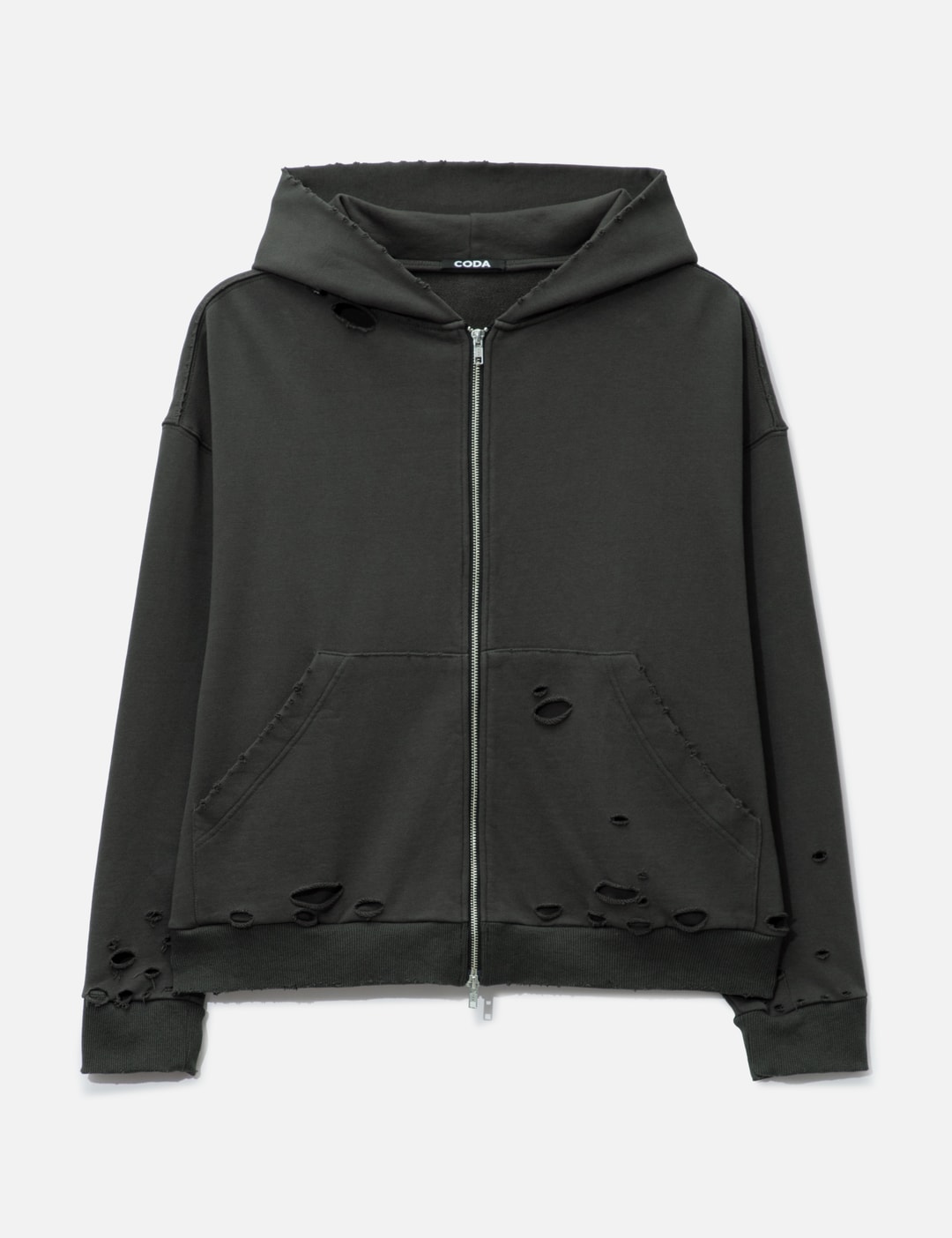 CODA - Gray Washed Aging Destroyed Zip-Up Hoodie | HBX - Globally ...