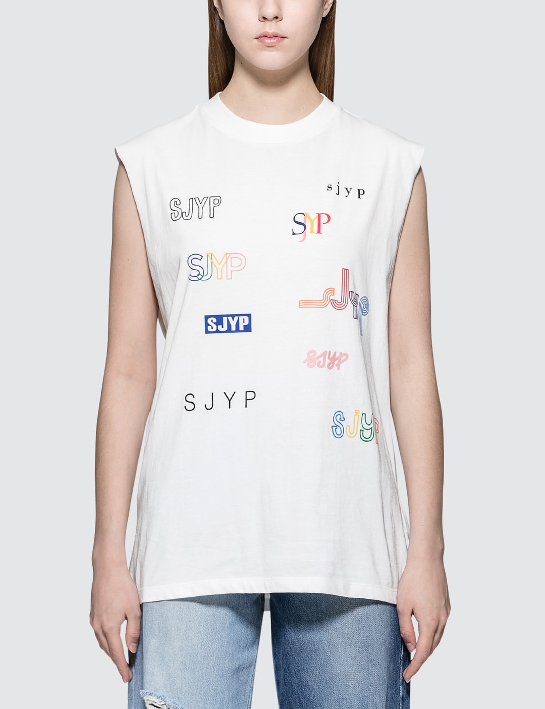SJYP - Logo Font Sleeveless T-Shirt | HBX - Globally Curated Fashion ...