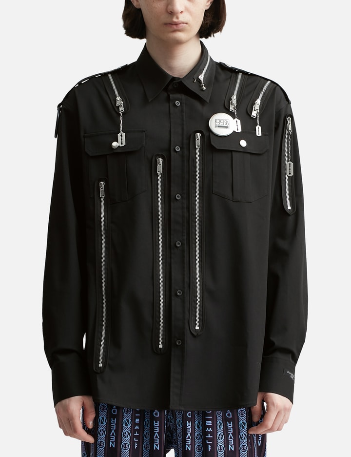 99%IS- - 80's Hard Core Stretch Cut Out Zipper Shirt | HBX
