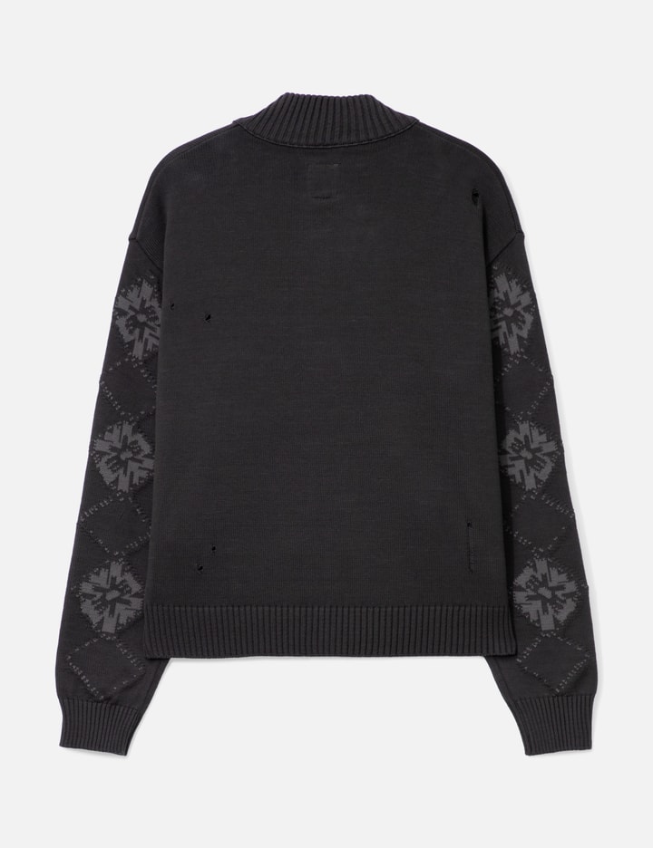 POLYTERU Button Up Cardigan Ethnic Sleeves - Charcoal knit with diamond ...