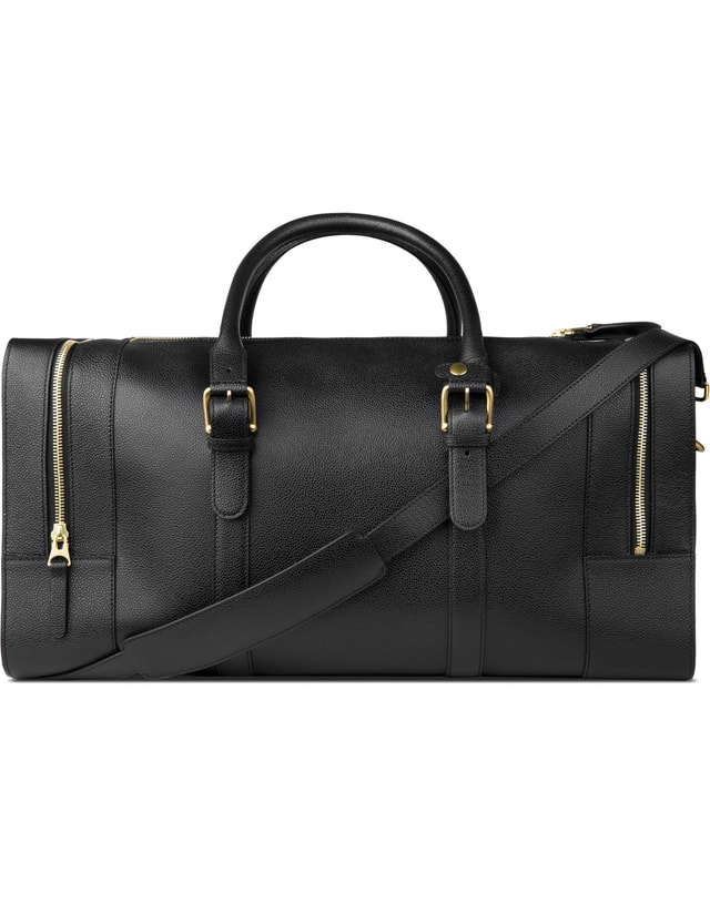 Thom Browne - Black Pebble Grain Leather Weekend Holdall Duffle Bag | HBX