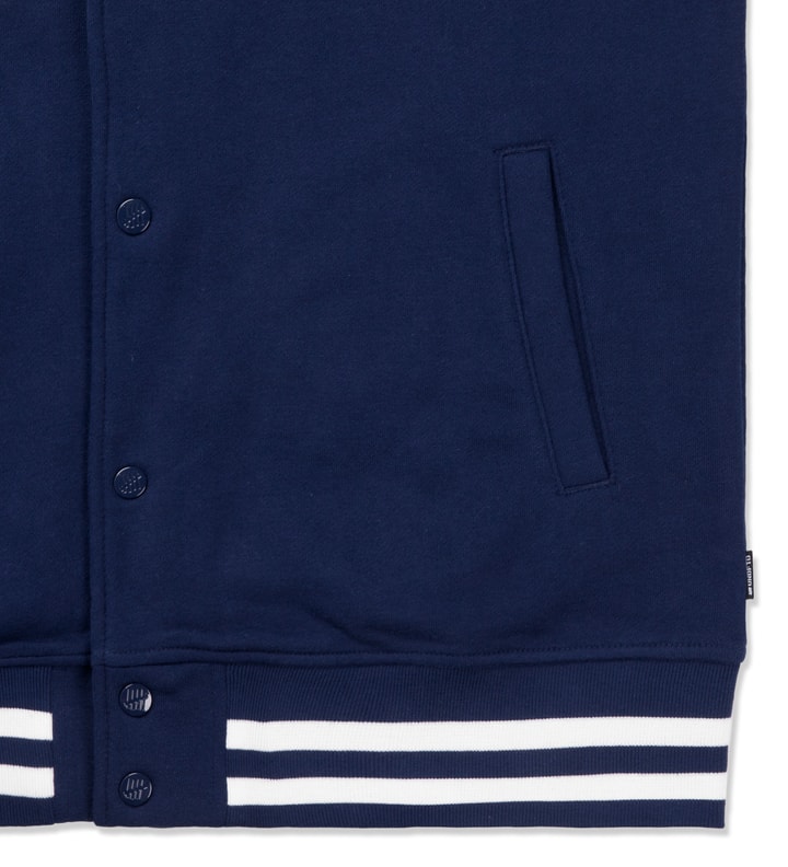 Undefeated - Navy Script Varsity Jacket | HBX - Globally Curated Fashion and Lifestyle by Hypebeast