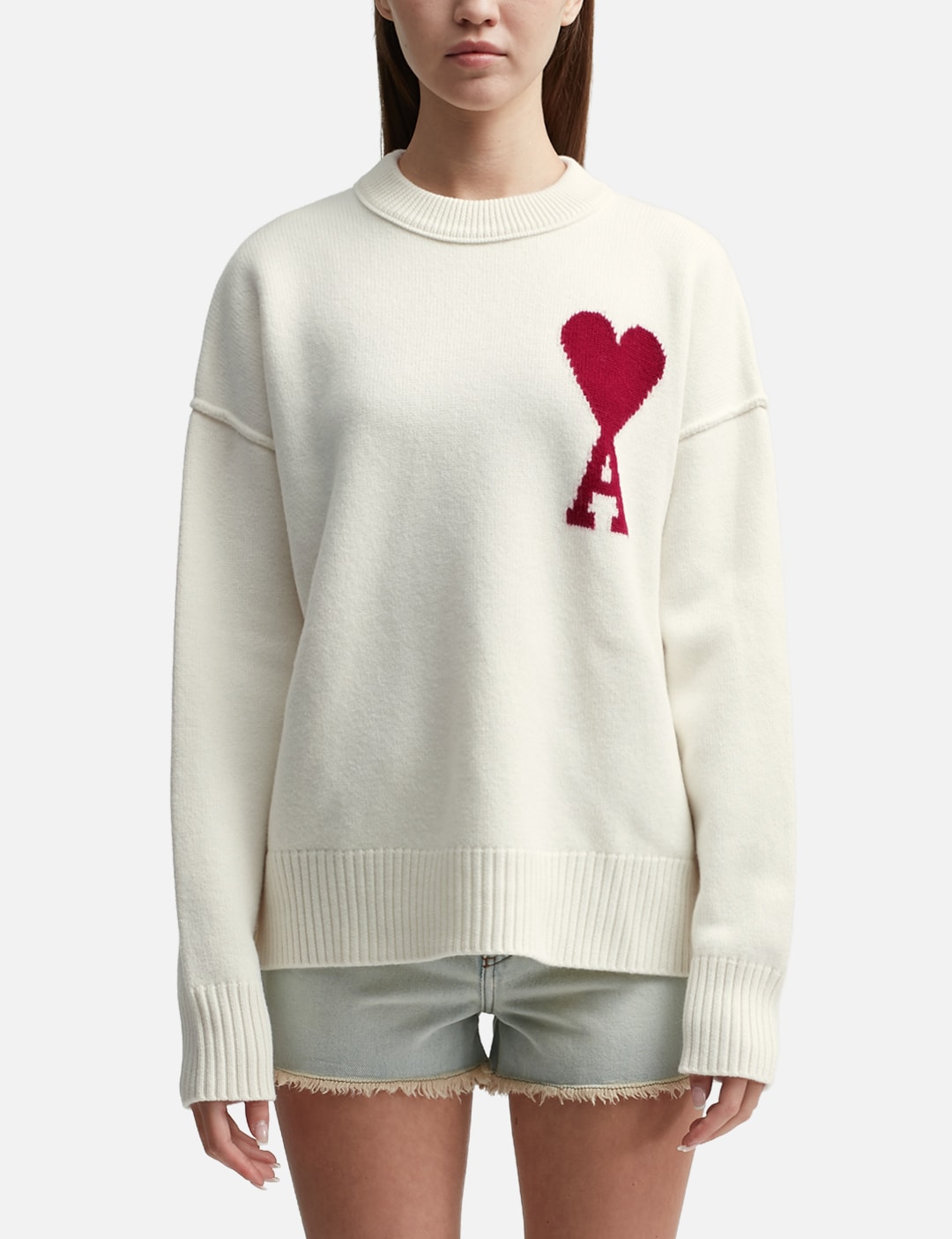 Ami - Red Ami De Coeur Sweater | HBX - Globally Curated Fashion and ...
