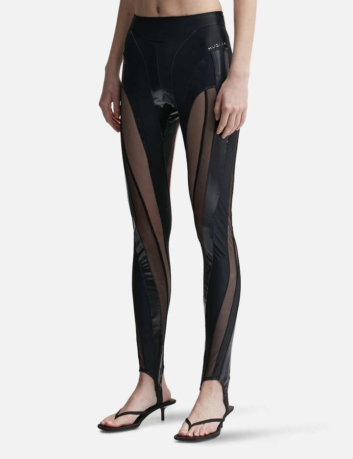 Mugler - Glossy Sheer-Panelled Spiral Leggings | HBX