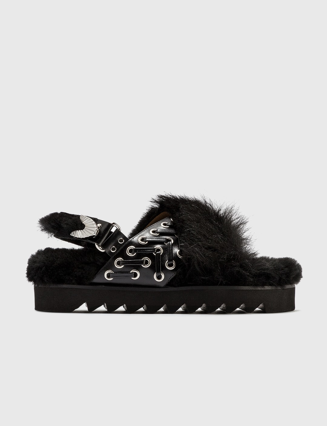 Toga Pulla - Puffer Sliders With Fur | HBX - Globally Curated Fashion ...