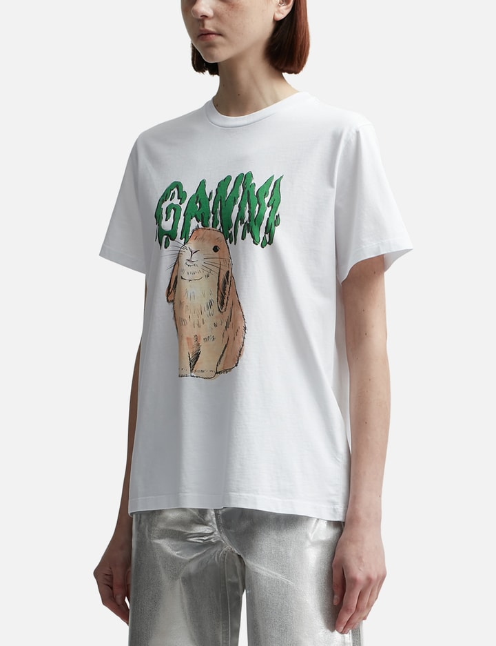 Ganni - White Graphic Bunny Jersey T-Shirt | HBX