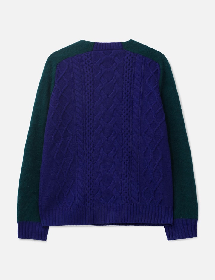 Sacai Angora Sleeve Cable Knit Jumper - Blue wool sweater with angora ...