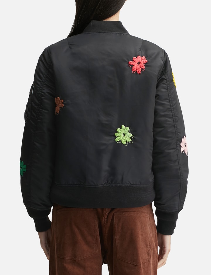 NÒMARHYTHM TEXTILE Flower Embroidery Flight Jacket - Glossy nylon ...