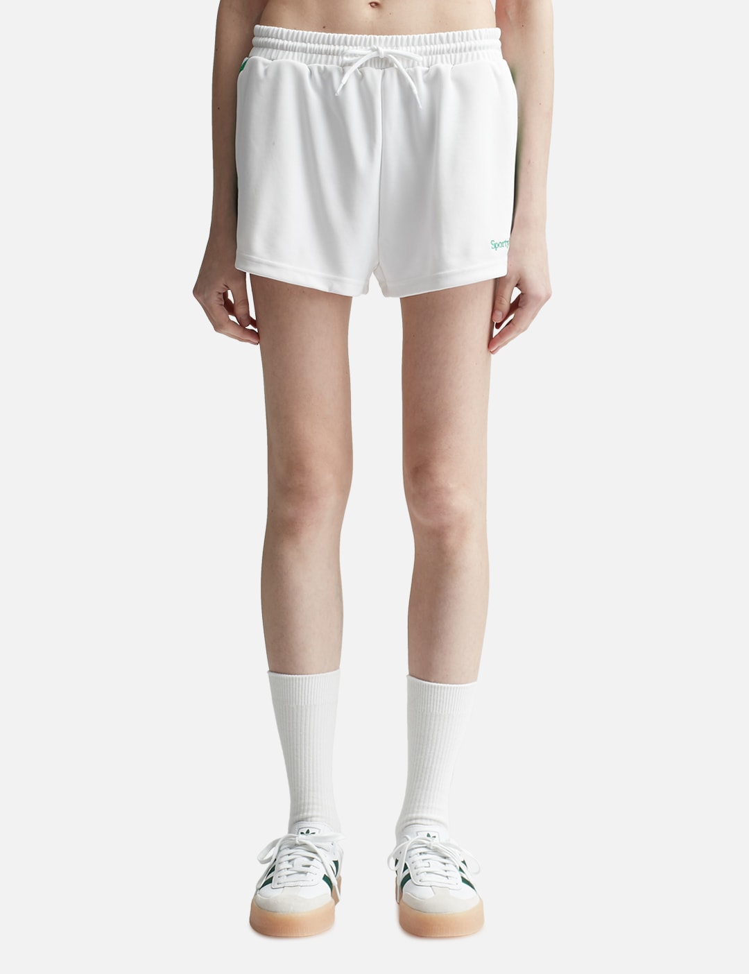 Sporty & Rich - Serif Logo Roller Shorts White/Verde | HBX - Globally ...
