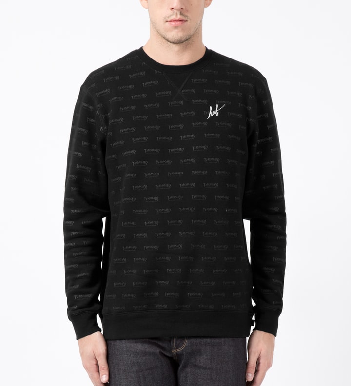 Huf - HUF x THRASHER Black Crewneck Sweater | HBX - Globally Curated ...