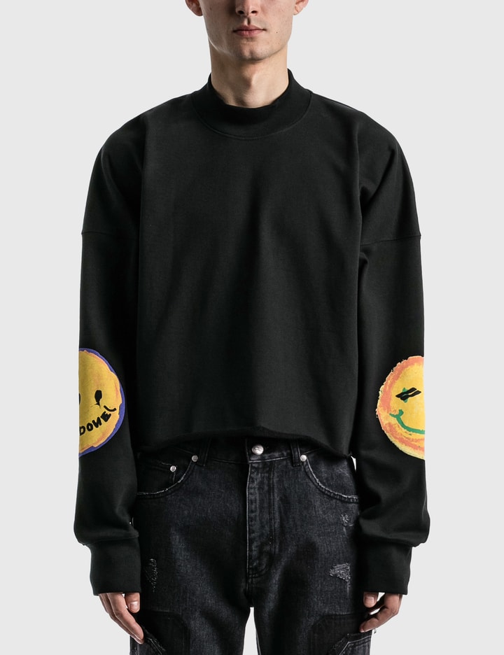 We11done - Black Smiley Raw Edge Sweatshirt | HBX