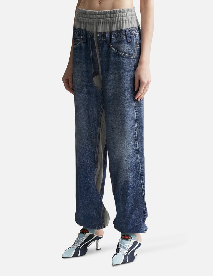 pushBUTTON - GRAY DENIM PRINTED SWEATPANTS | HBX