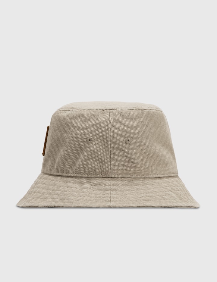 Acne Studios Canvas Bucket Hat - Canvas bucket with leather logo patch in mushroom beige | HBX