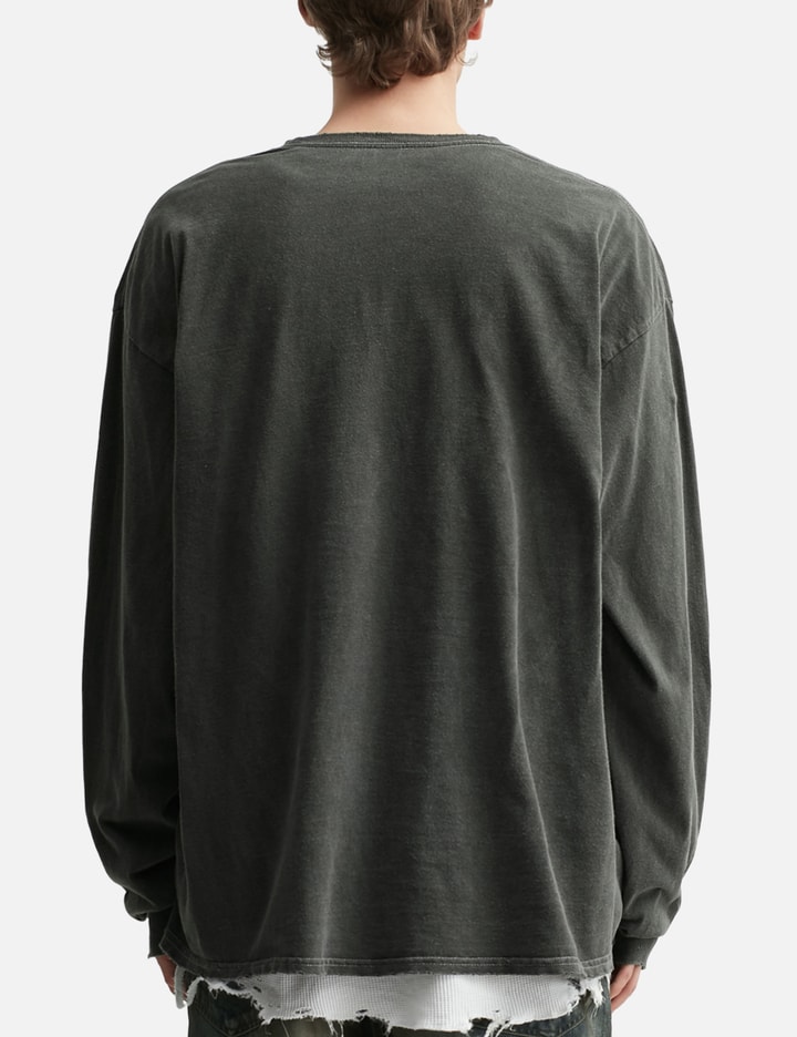 ANCELLM Embroidery Dyed Long Sleeves T-Shirt - Black cotton tee with ...